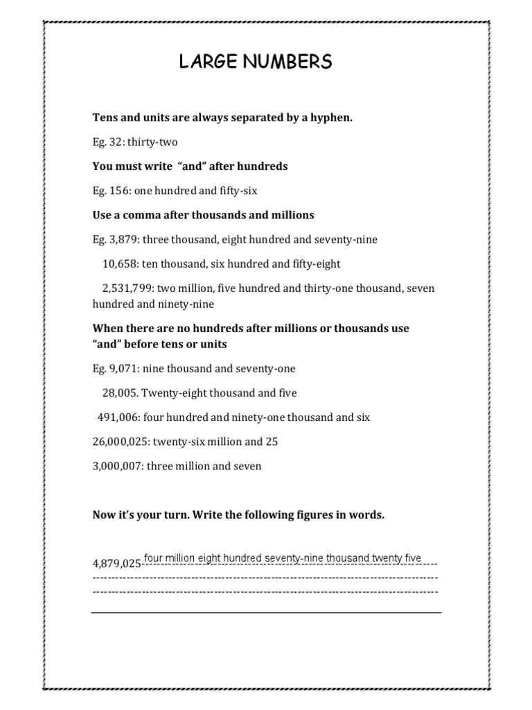Large Numbers: Four Million Eight Hundred Seventy-Nine Thousand Twenty ...