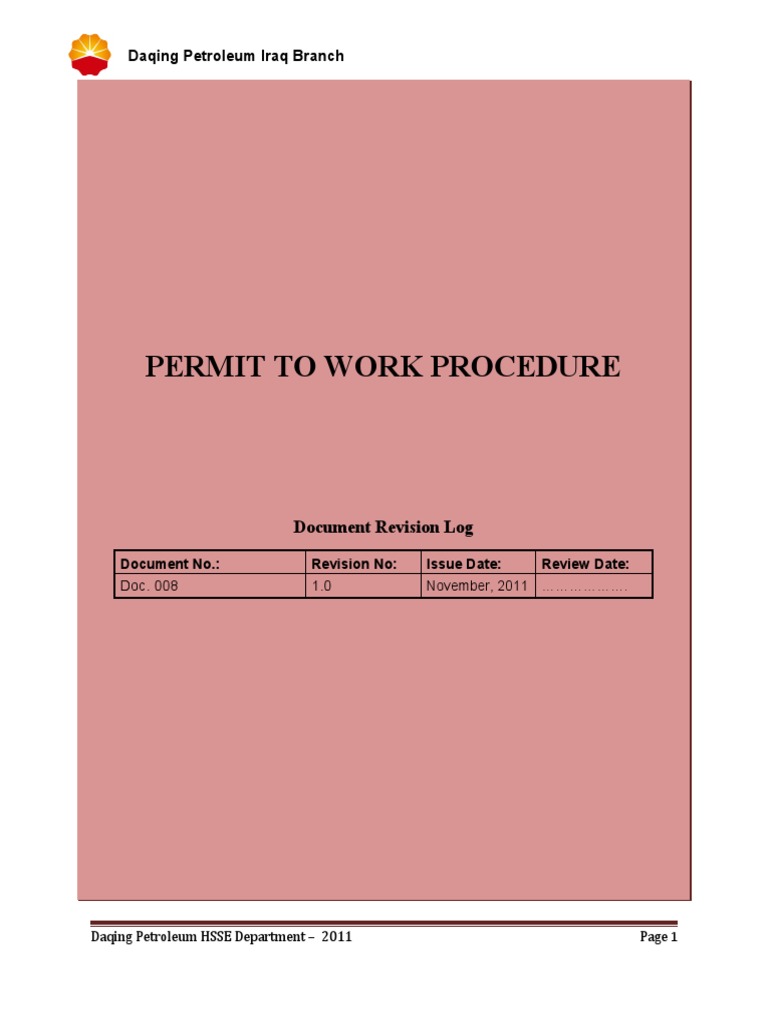8 Permit To Work Procedure | PDF | Safety | Drilling Rig