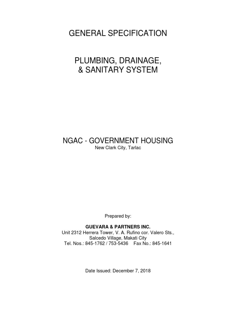 Plumbing Specifications - Ngac | PDF | Sanitary Sewer | Plumbing