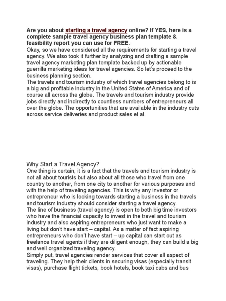 Sample Business Plan Travel Agency | PDF | Travel Agency | Advertising