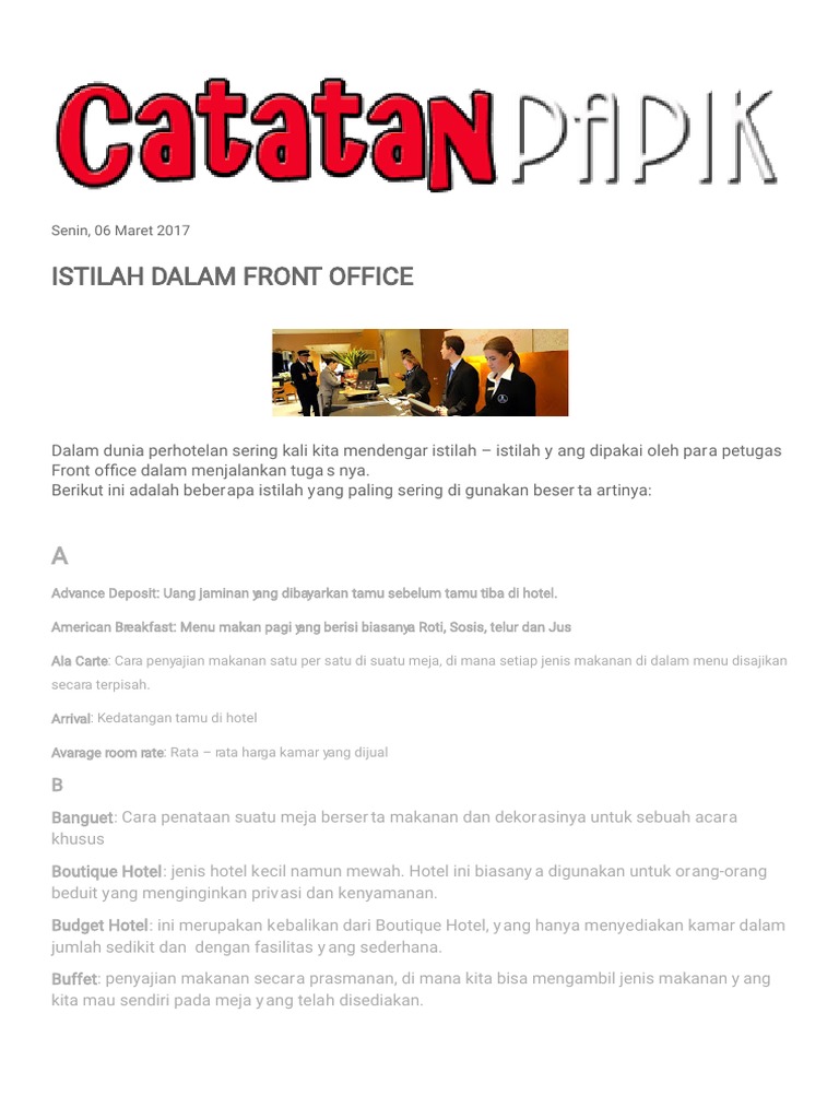 Istilah Dalam Front Office | PDF