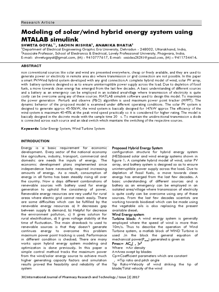 MATLAB Modeling of Solar/Wind Hybrid Energy System | PDF | Rectifier ...