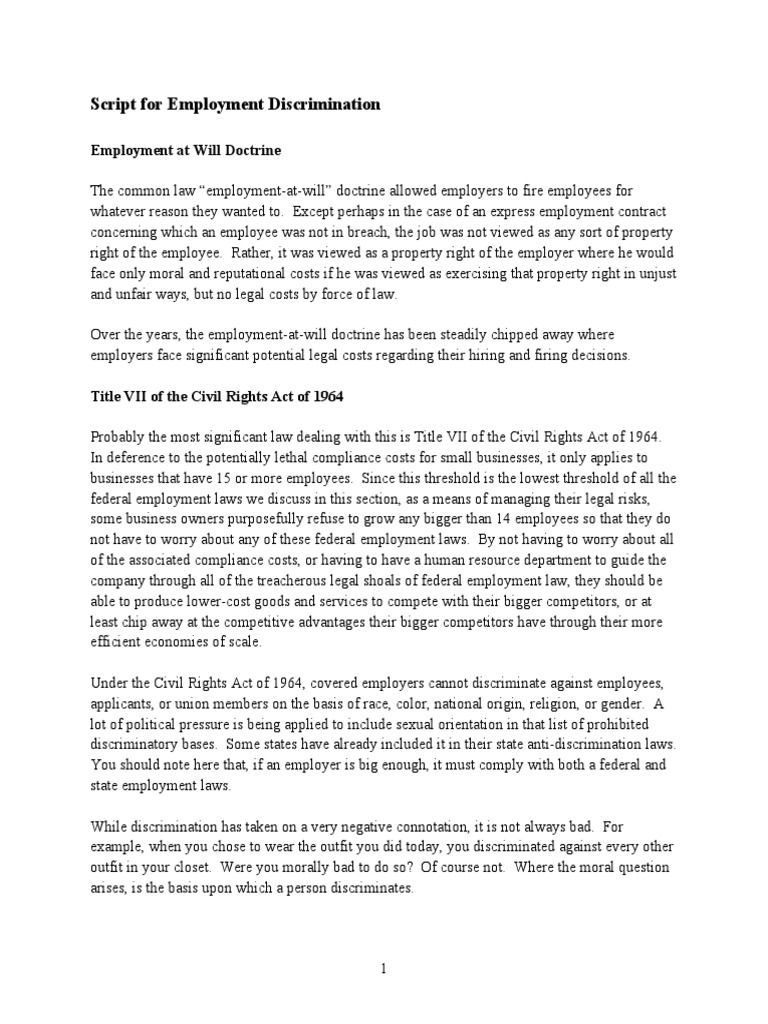 Script For Employment Discrimination | PDF | Disparate Impact | Sexual ...