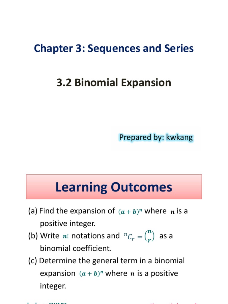 Chapter 3: Sequences and Series: 3.2 Binomial Expansion | PDF | Combinatorics | Elementary ...