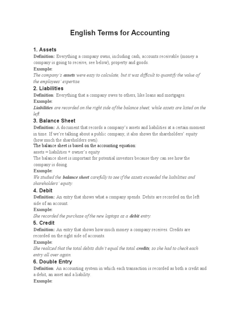English Terms For Accounting | PDF | Debits And Credits | Balance Sheet