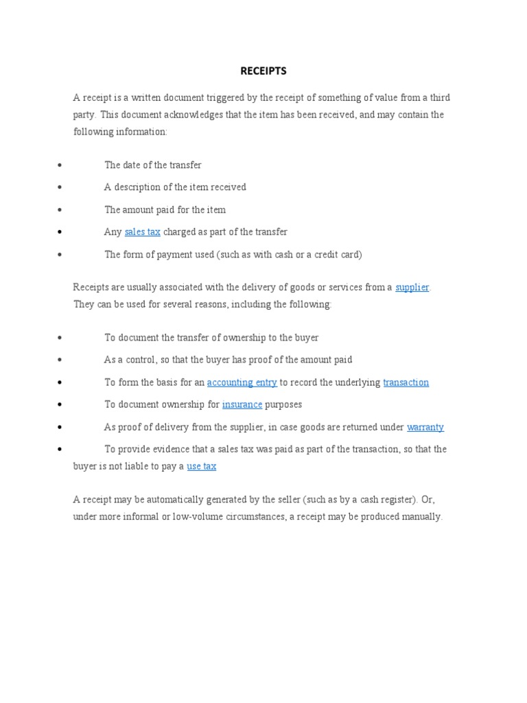 Understanding Receipts and Their Uses | PDF
