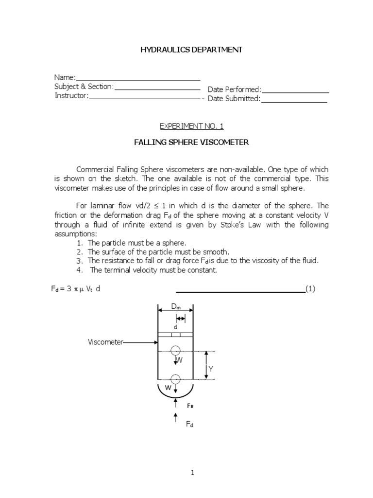 Fluid Viscosity Experiment Guide | PDF | Drag (Physics) | Viscosity