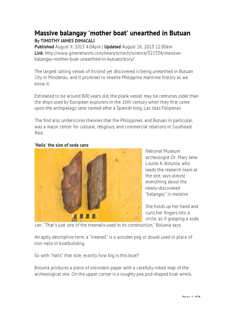 Massive Balangay 'Mother Boat' Unearthed in Butuan | PDF | Philippines ...