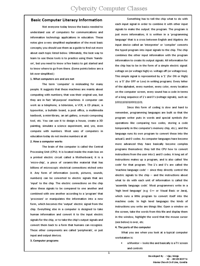 Basic Computer Literacy Information | PDF | Computer File | Local Area ...