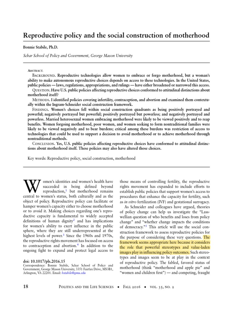 Reproductive Policy and The Social Construction of Motherhood ...