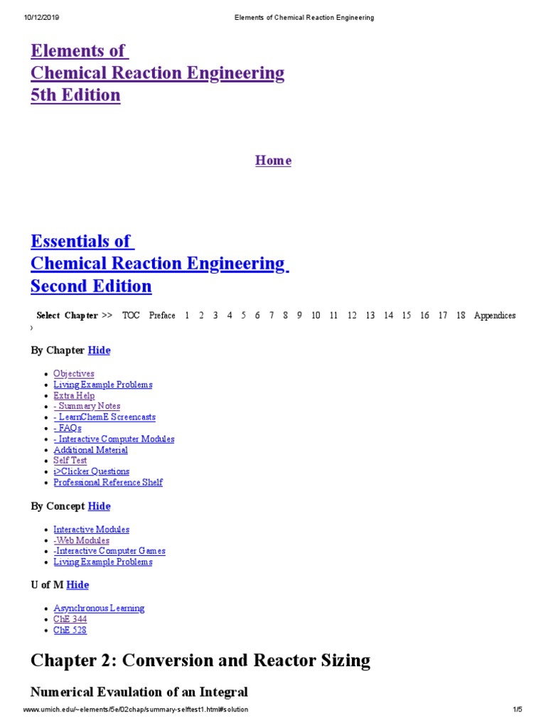 Essentials of Chemical Reaction Engineering Second Edition | PDF ...