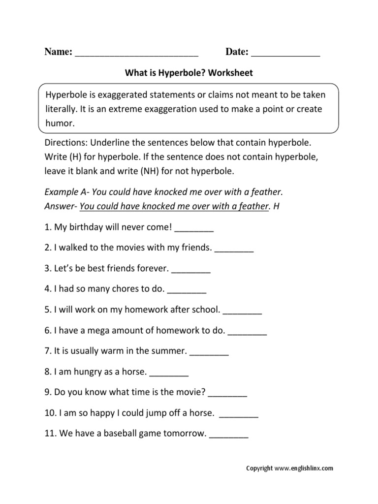 What Is Hyperbole Worksheet | PDF