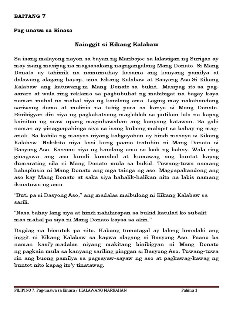 Pag-Unawa Sa Binasa 7 | PDF