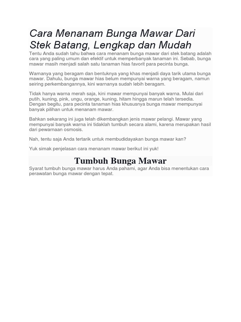 Panduan Menanam Bunga Mawar dari Stek | PDF