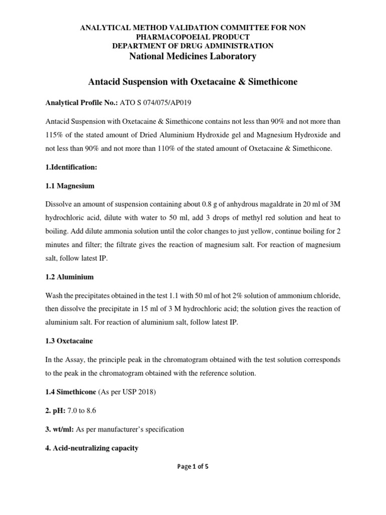 Antacid Suspension Analysis Method | PDF | Titration | Chemistry
