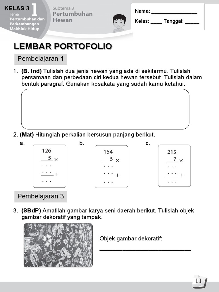 LEMBAR PORTOFOLIO BUPENA 3A Tema 1 Sub 3 | PDF | Seni & Disiplin Bahasa
