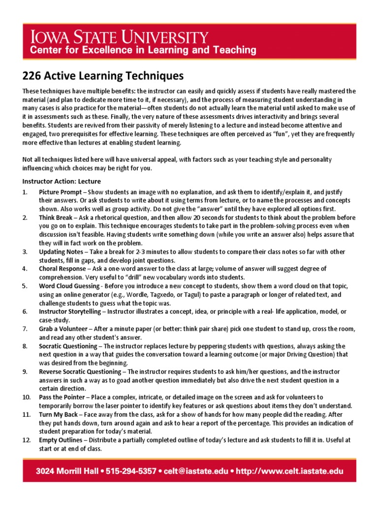 Active Learning Techniques for Engagement | PDF | Art | Science ...