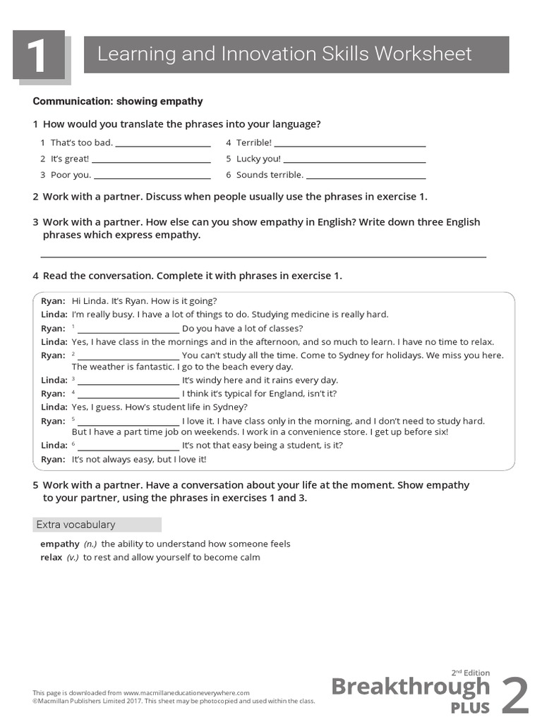Learning and Innovation Skills Worksheet: Communication: Showing ...