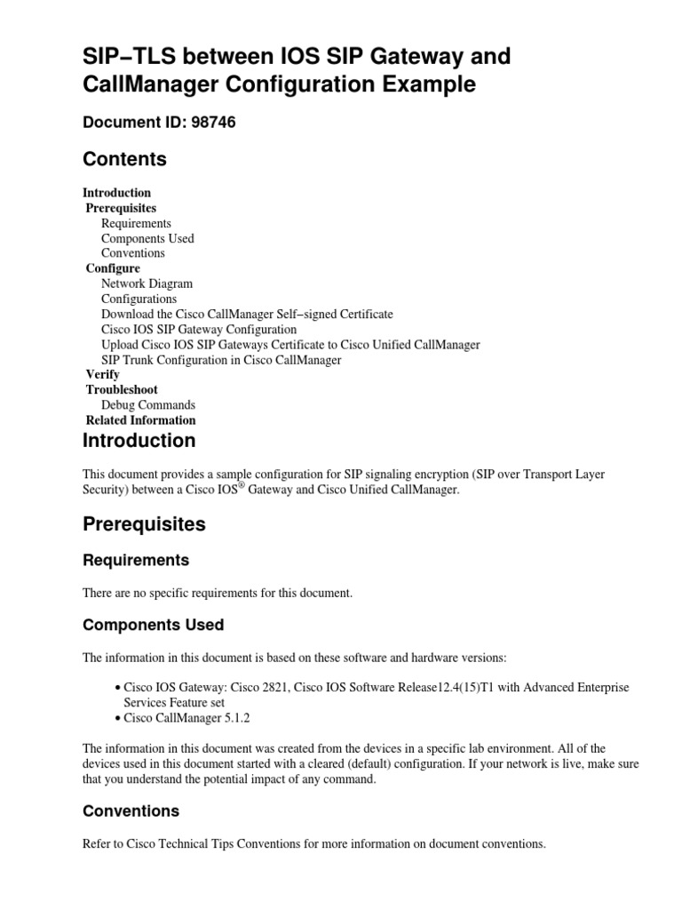 Sip Tls Between Ios Sip Gateway and Callmanager Configuration Example ...