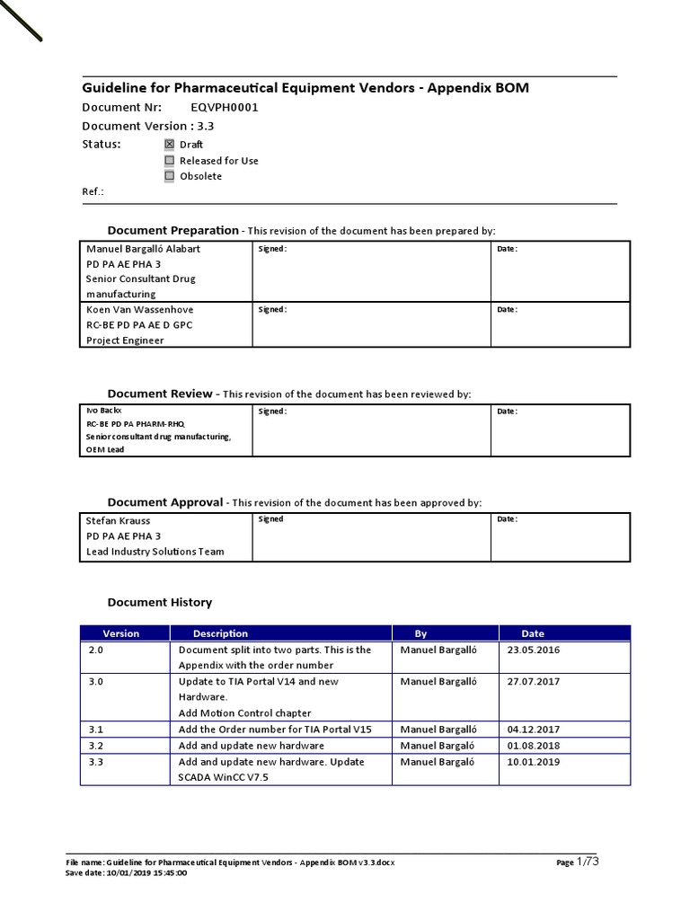 Guideline For Pharmaceutical Equipment Vendors - Appendix BOM v3.3 | PDF | User Interface | Usb ...