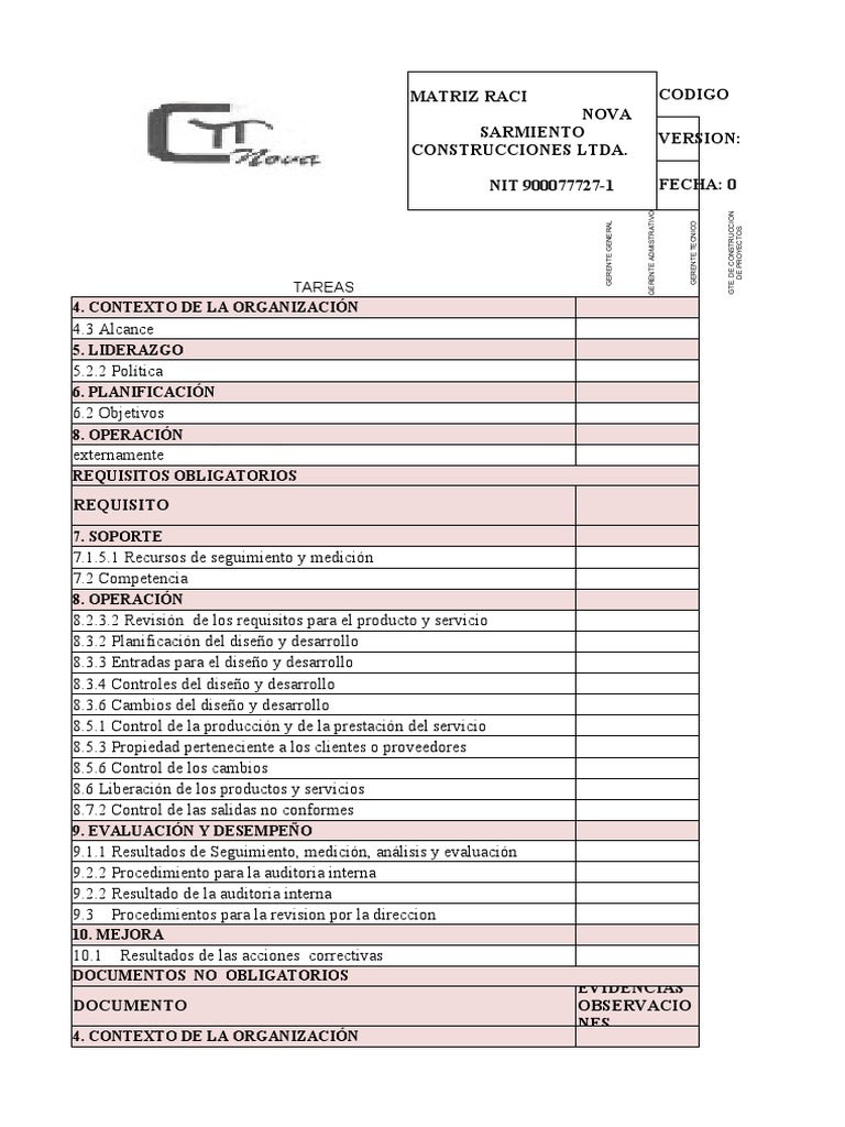 Matriz Raci Iso 9001 2015 | PDF | Auditoría | Planificación