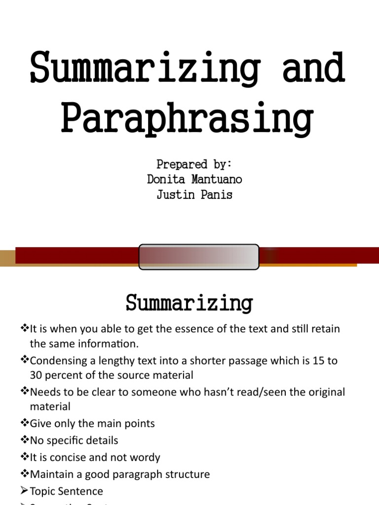 Summarizing and Paraphrasing | PDF | Human Communication | Learning