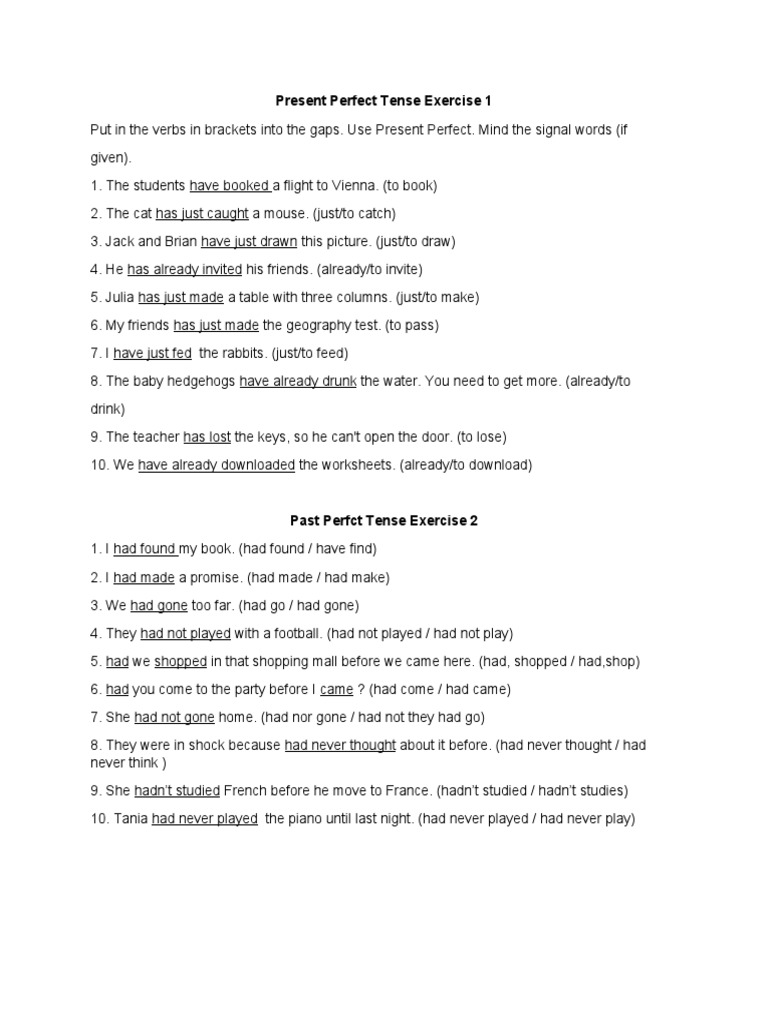 Present Perfect Tense Exercise 1 | PDF