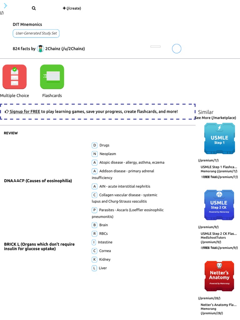 DIT Mnemonics (Complete) Flashcards | PDF | Systemic Lupus ...