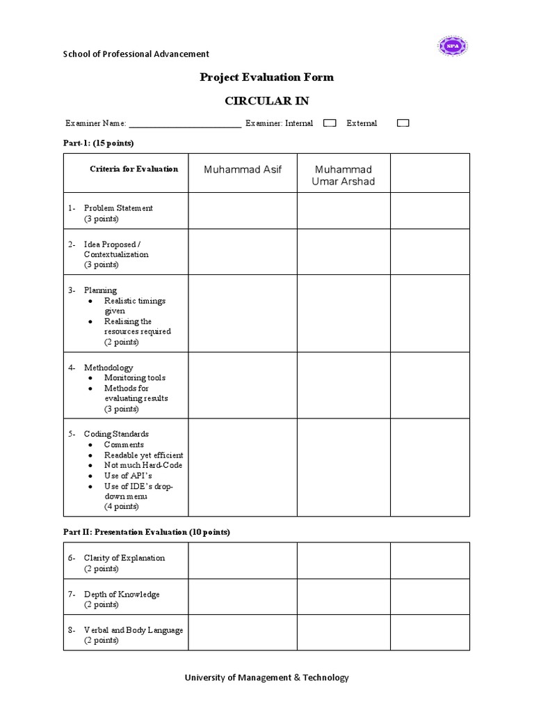 Project Evaluation Form Guide | PDF | Computers