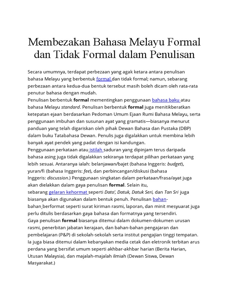 Memahami Bahasa Melayu Formal dan Tidak Formal | PDF
