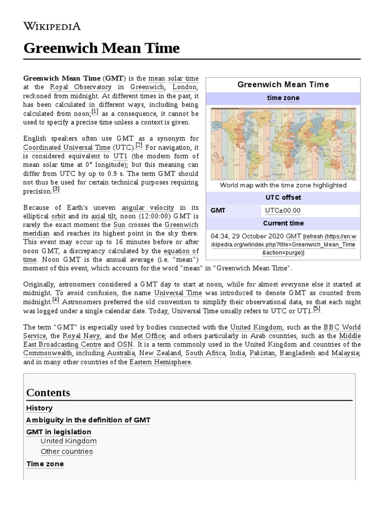 Greenwich Mean Time (GMT) Is The Mean Solar Time | PDF | Greenwich Mean ...