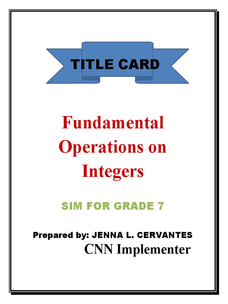 Title Card: Fundamental Operations On Integers | PDF | Numbers ...
