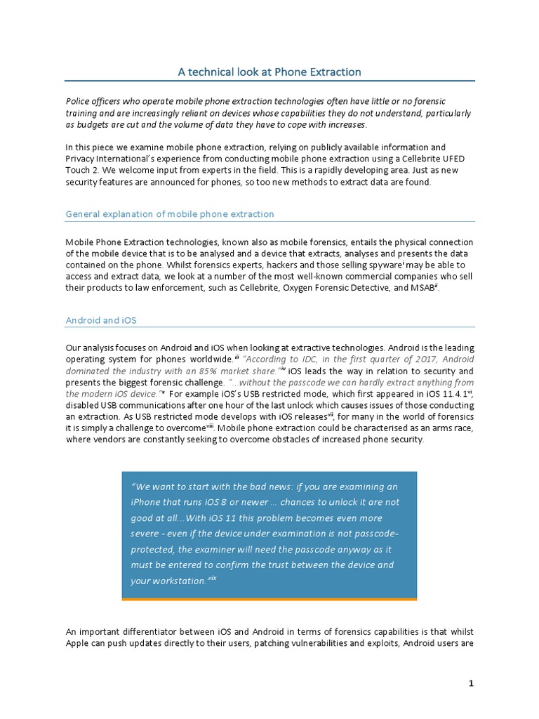 Mobile Phone Extraction: Understanding Technologies for Accessing and ...