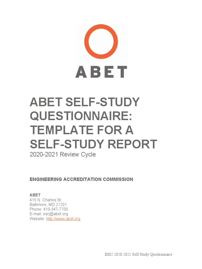 Abet Self-Study Questionnaire: Template For A Self-Study Report | PDF | Curriculum | Educational ...