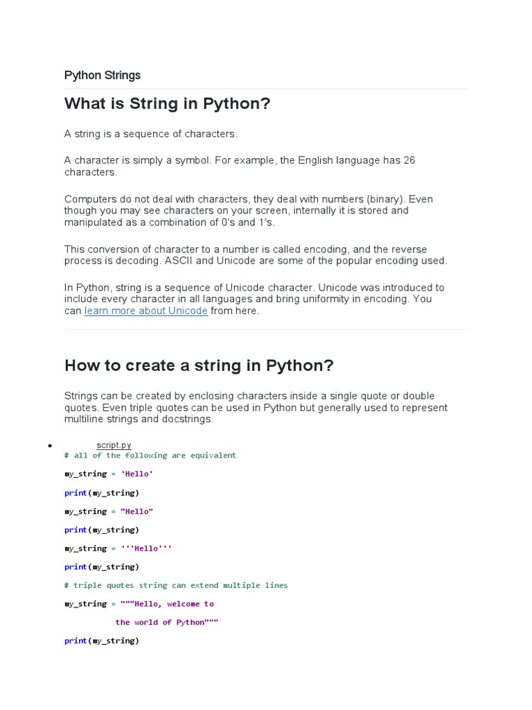 What Is String in Python? | PDF | String (Computer Science) | Encodings