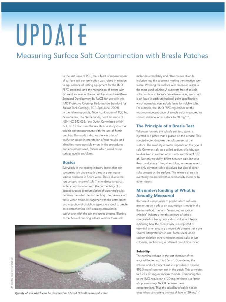 Update: Measuring Surface Salt Contamination With Bresle Patches | PDF ...