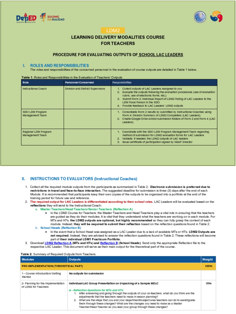 LDM2 LAC Leaders Evaluation Procedure | PDF | Lesson Plan | Teachers