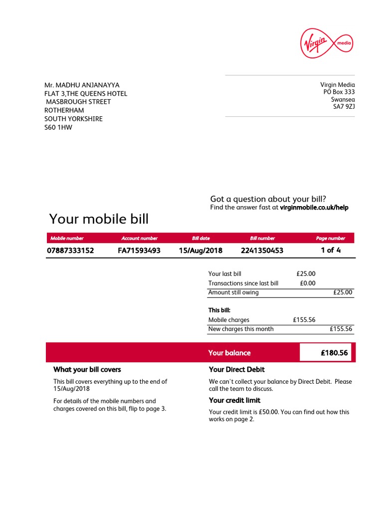 Virgin Media Ebill PDF | PDF | Debit Card | Mobile Phones