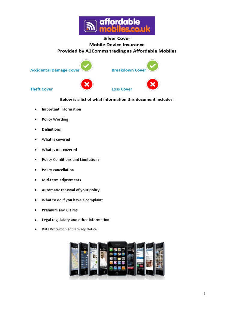 Silver Cover Mobile Device Insurance Provided by A1Comms Trading As ...