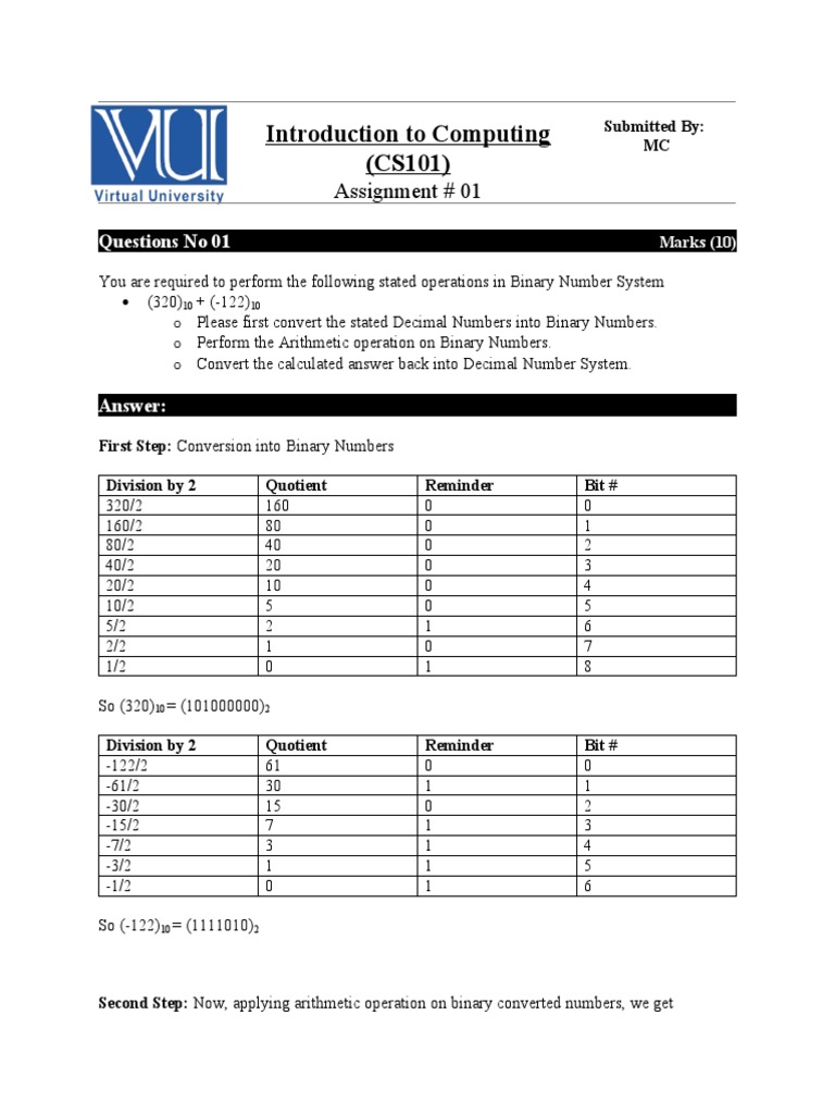 Introduction To Computing (CS101) : Assignment # 01 | PDF | Numbers | Discrete Mathematics