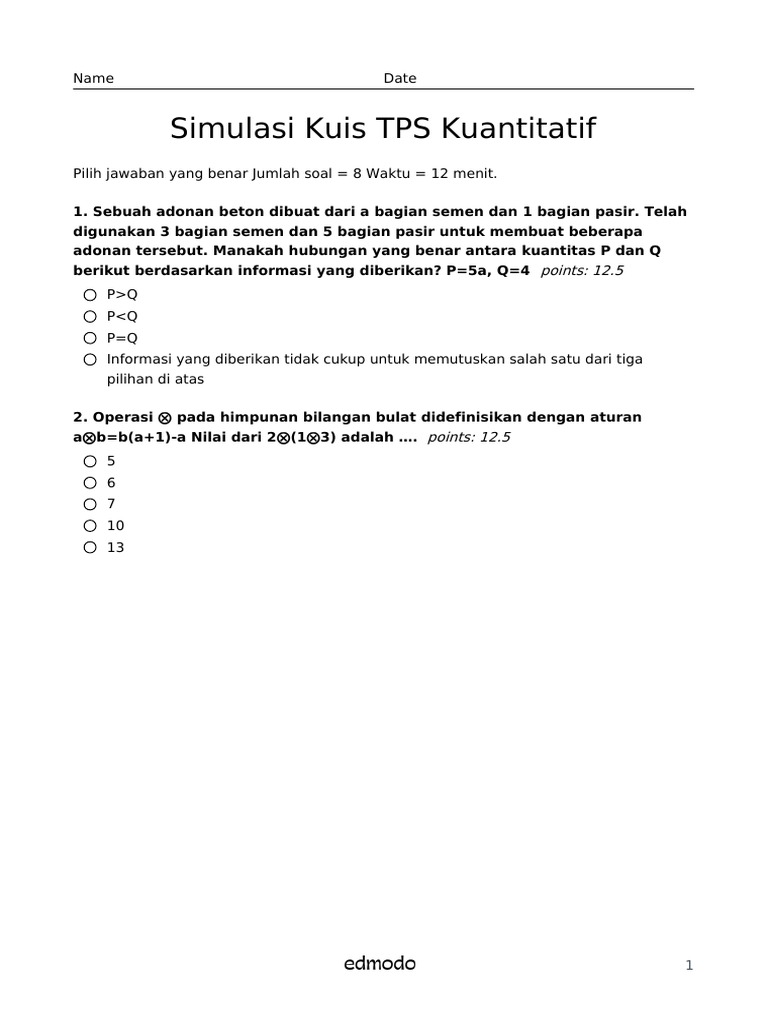 Simulasi Kuis TPS Kuantitatif 1 PDF | PDF | Metode & Bahan Ajar