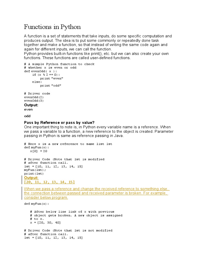 Functions In Python Output Pdf Parameter Computer Programming 6911