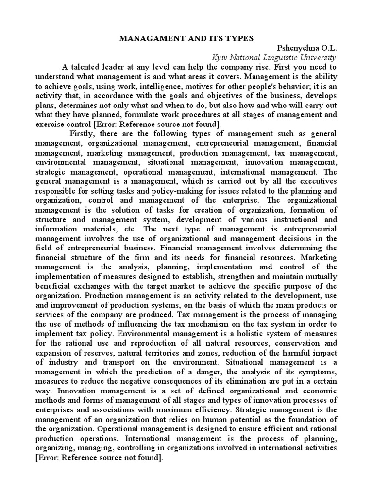 Types of Management Explained | PDF | Innovation | Strategic Management