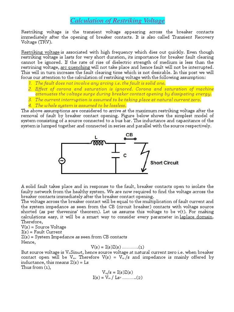 Calculation of Restriking Voltage | PDF | Inductor | Inductance