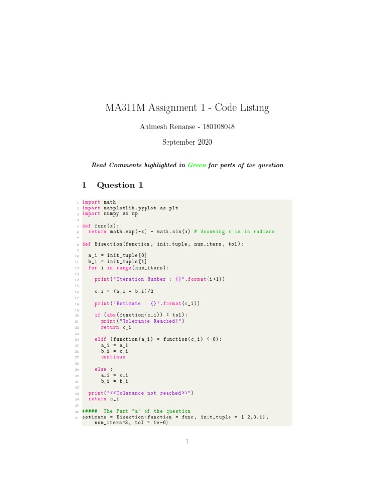 MA311M Assignment 1 - Code Listing: Animesh Renanse - 180108048 ...