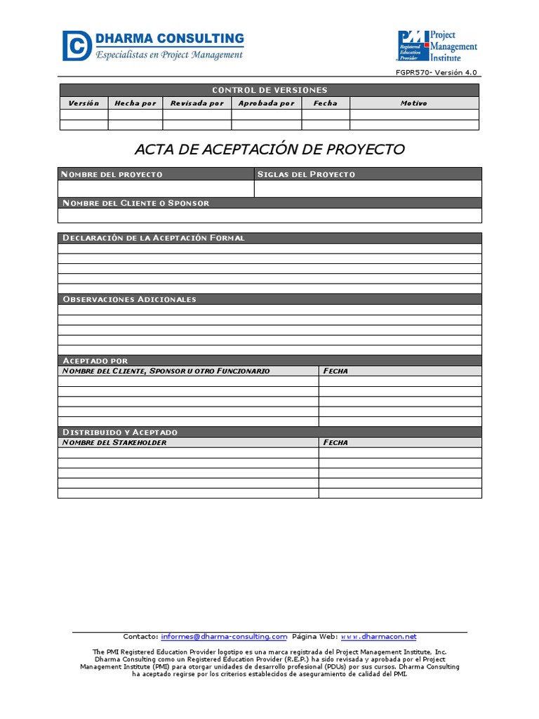 Formato de Acta de Aceptación de Proyecto | PDF