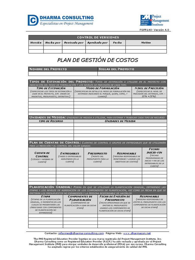 Formato de Plan de Gestion de Costos PDF | Descargar gratis PDF ...