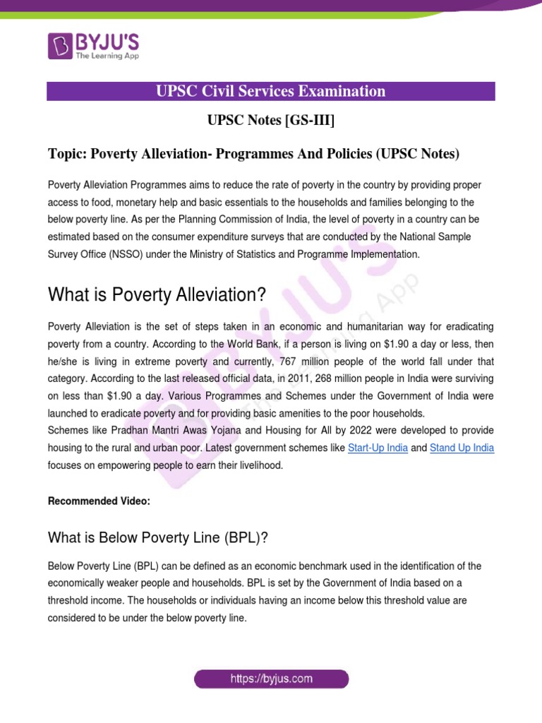 Poverty Alleviation Programmes and Policies UPSC Notes | PDF | Poverty ...