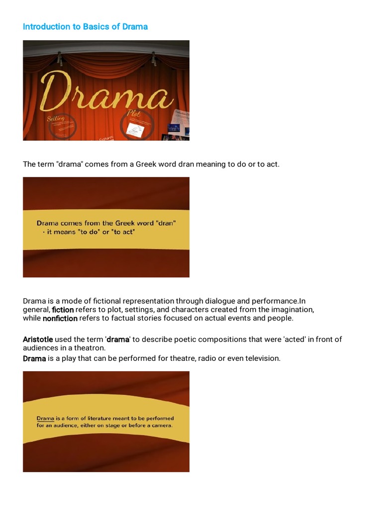 Introduction To Basics of Drama | PDF | Play (Theatre) | Tragedy