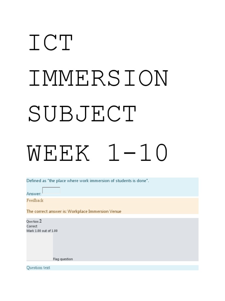 ICT Immersion Subject WEEK 1-10: Feedback | PDF | Psychological ...
